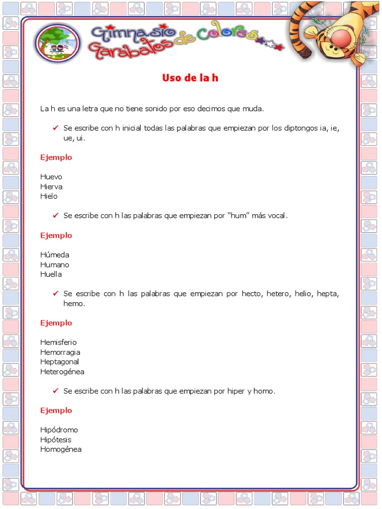 Reglas del uso de la letra h | PDF