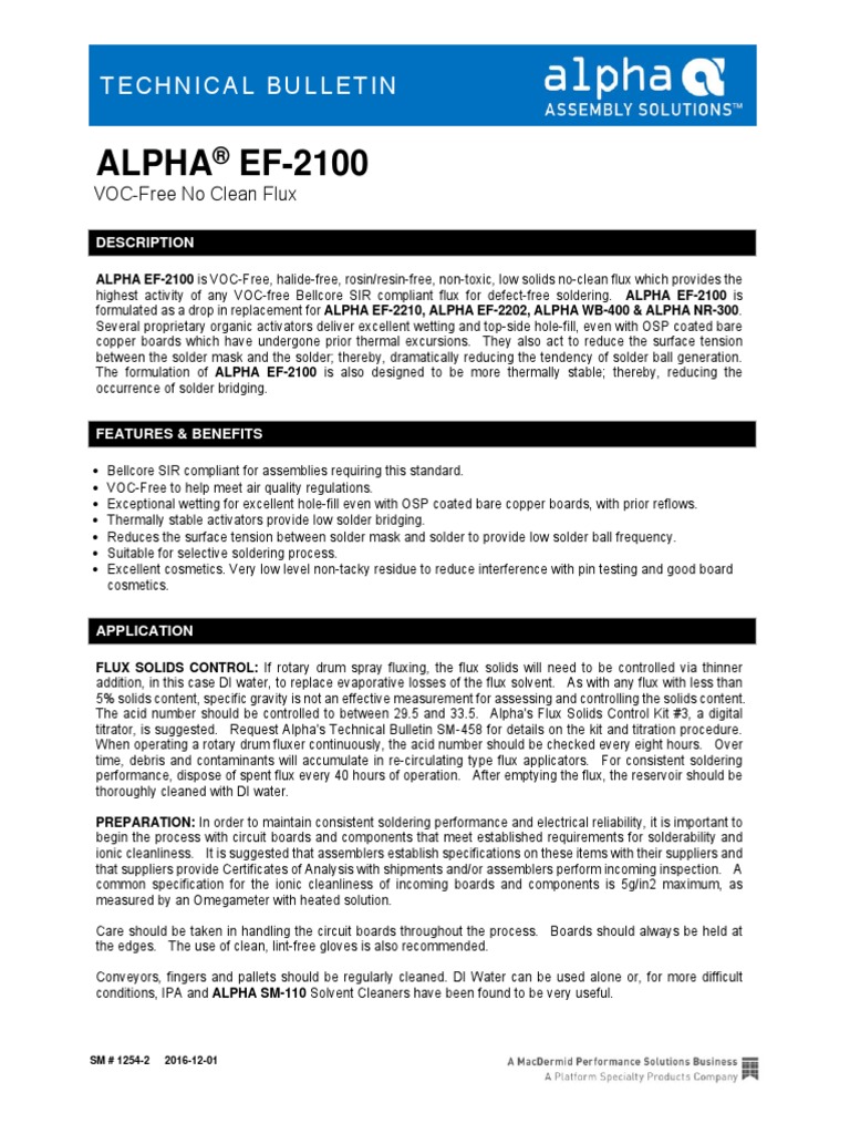 Alpha Ef 2100 Technical Data Sheet | PDF | Solder | Soldering