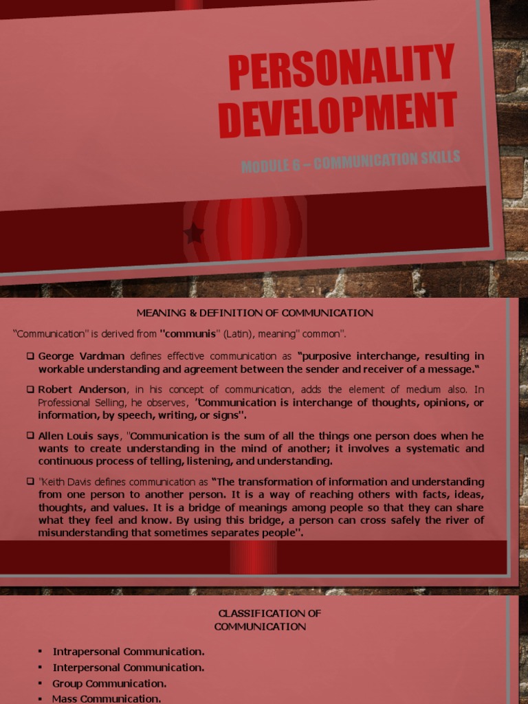 Module 6 Personality Development | PDF | Communication | Interpersonal ...