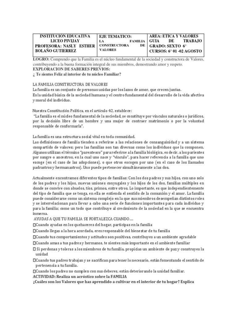 Etica Valores 5 Guia | PDF | Familia | Parentesco
