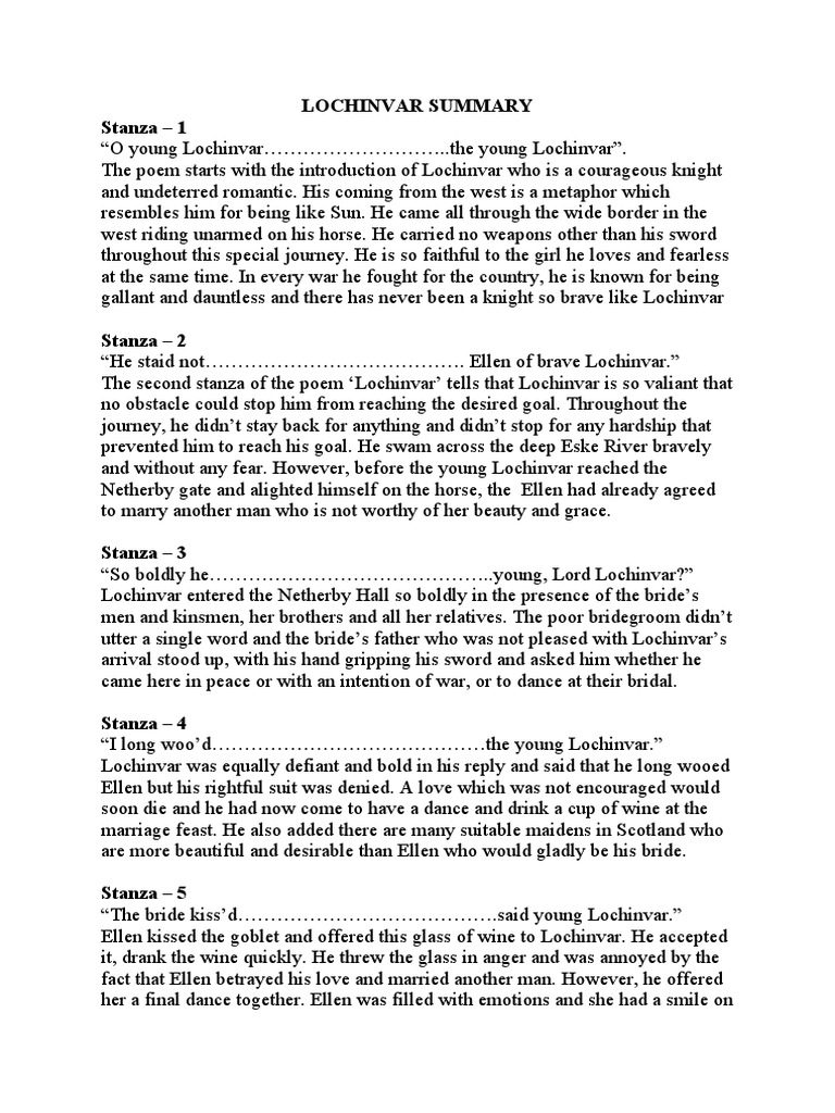Lochinvar Summary: How a Bold Knight Stole His Love | PDF