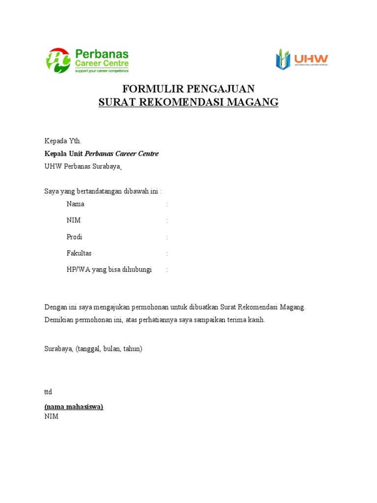 Form Pengajuan Surat Rekomendasi Magang | PDF