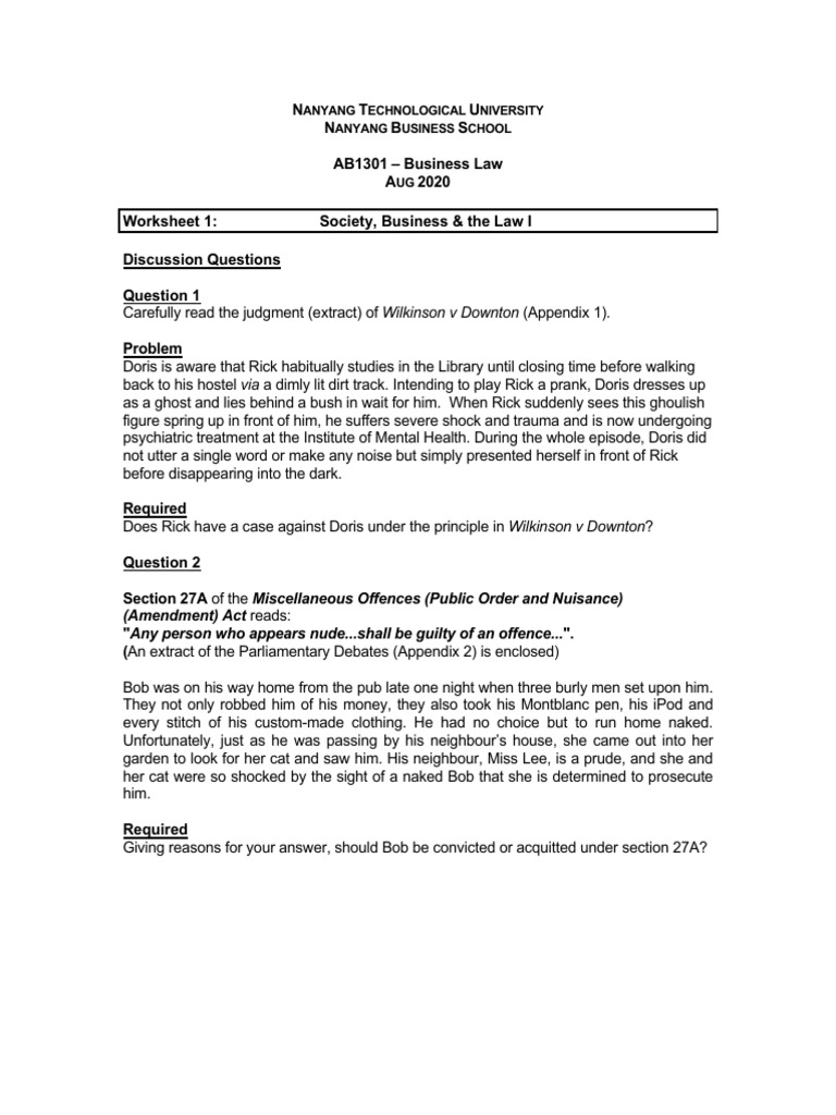 2020 S1 AB1301 Seminar 1 Worksheet | PDF | Precedent | Government