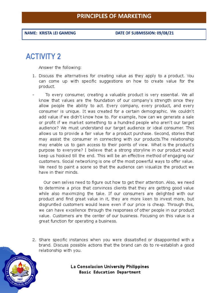 Krista Lei Gameng - Activity 2 Marketing | PDF | Target Audience ...