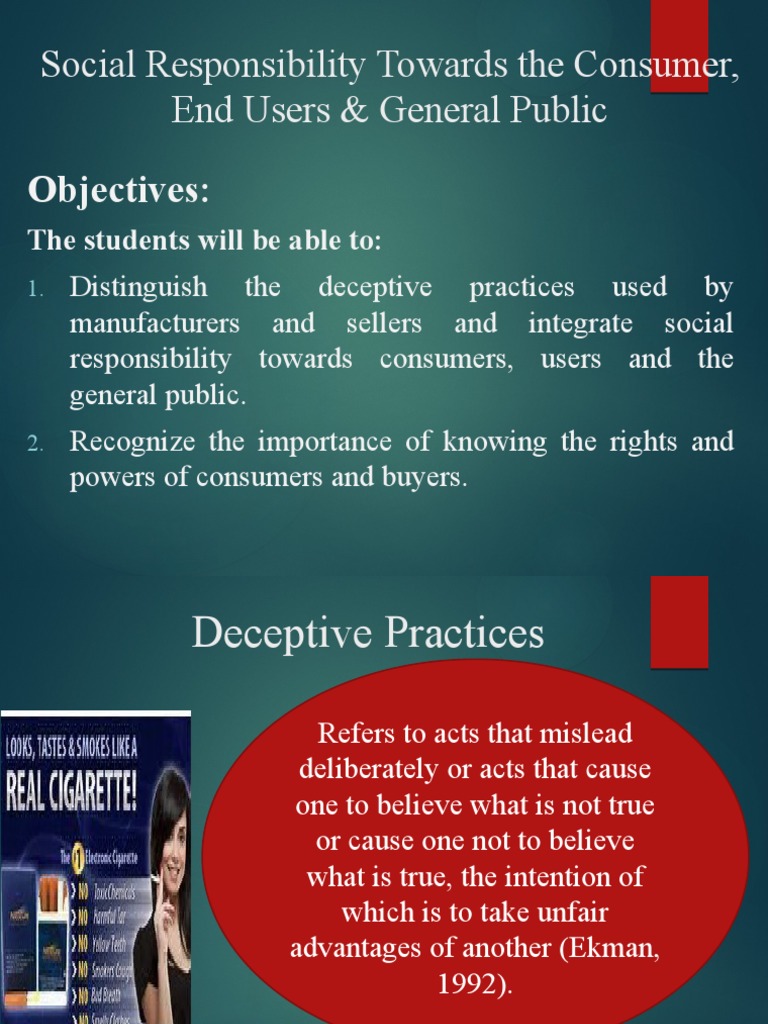 Social Responsibility Towards The Consumer, End Users & General Public ...