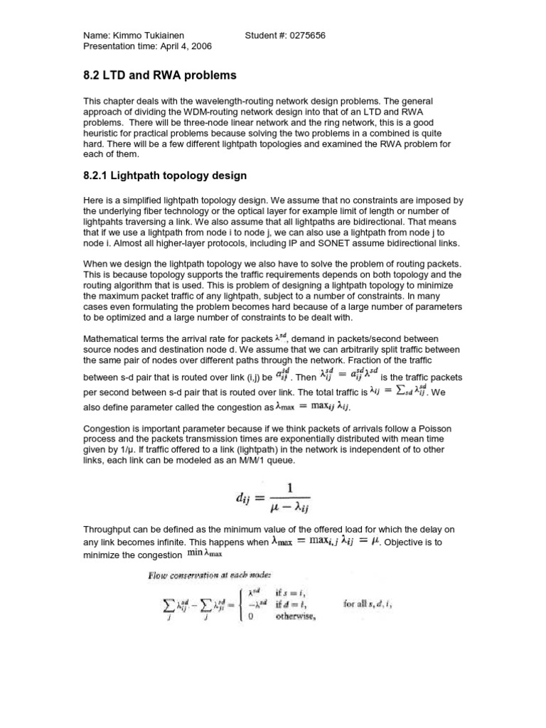 8.2 LTD and RWA Problems: 8.2.1 Lightpath Topology Design | PDF ...