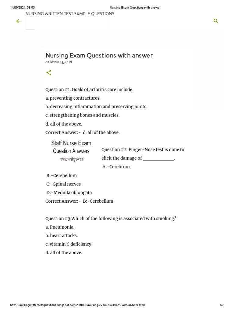 Nursing Exam Questions With Answer | PDF | Health Sciences | Medicine