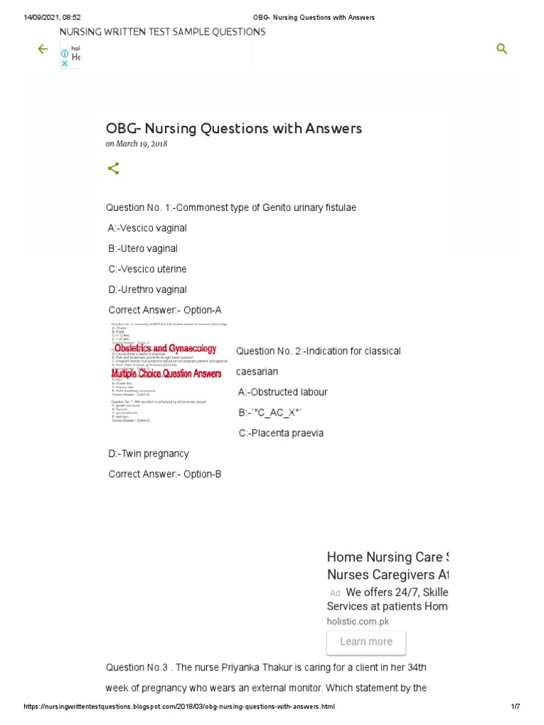 OBG - Nursing Questions With Answers | PDF | Cancer | Pregnancy