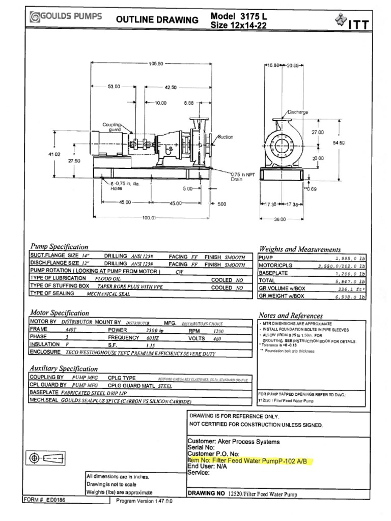 Model 3175L Pump Outline Drawing | PDF | Pump | Materials