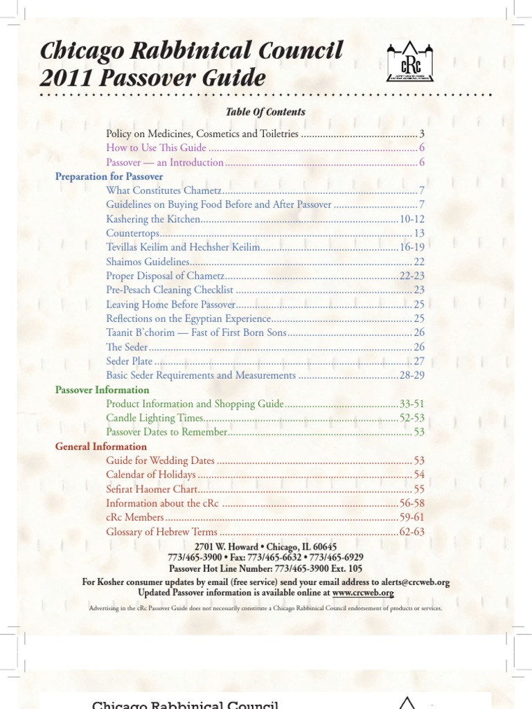 Chicago Rabbinical Council 2011 Passover Guide | PDF | Passover ...