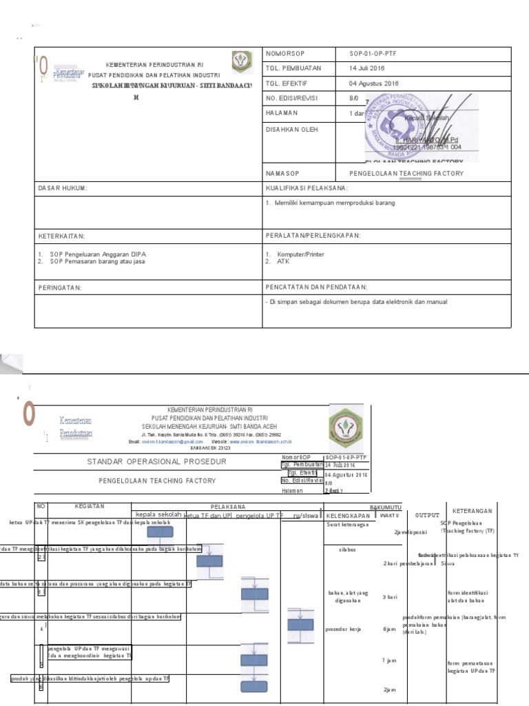 Ptf01-Sop Pengelolaan Teaching Factory | PDF