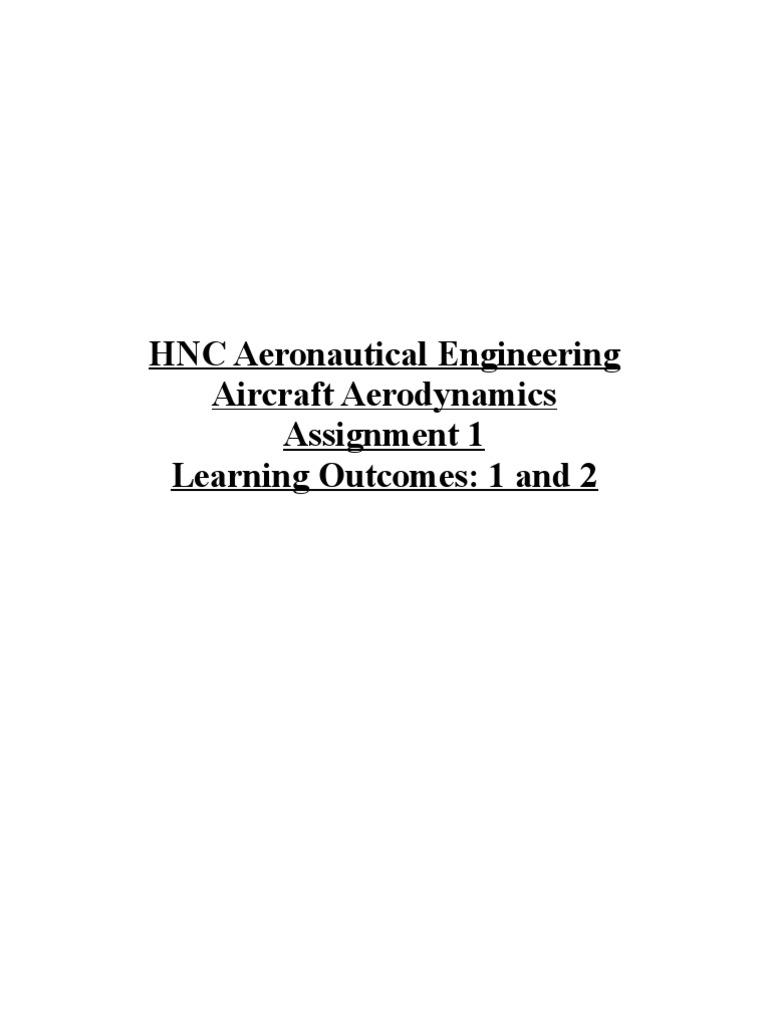 Hnc Aeronautical Engineering Aircraft Aerodynamics Assignment 1