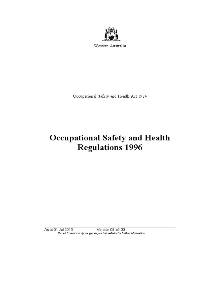 Occupational Safety and Health Regulations 1996: Western Australia | PDF | Personal Protective ...