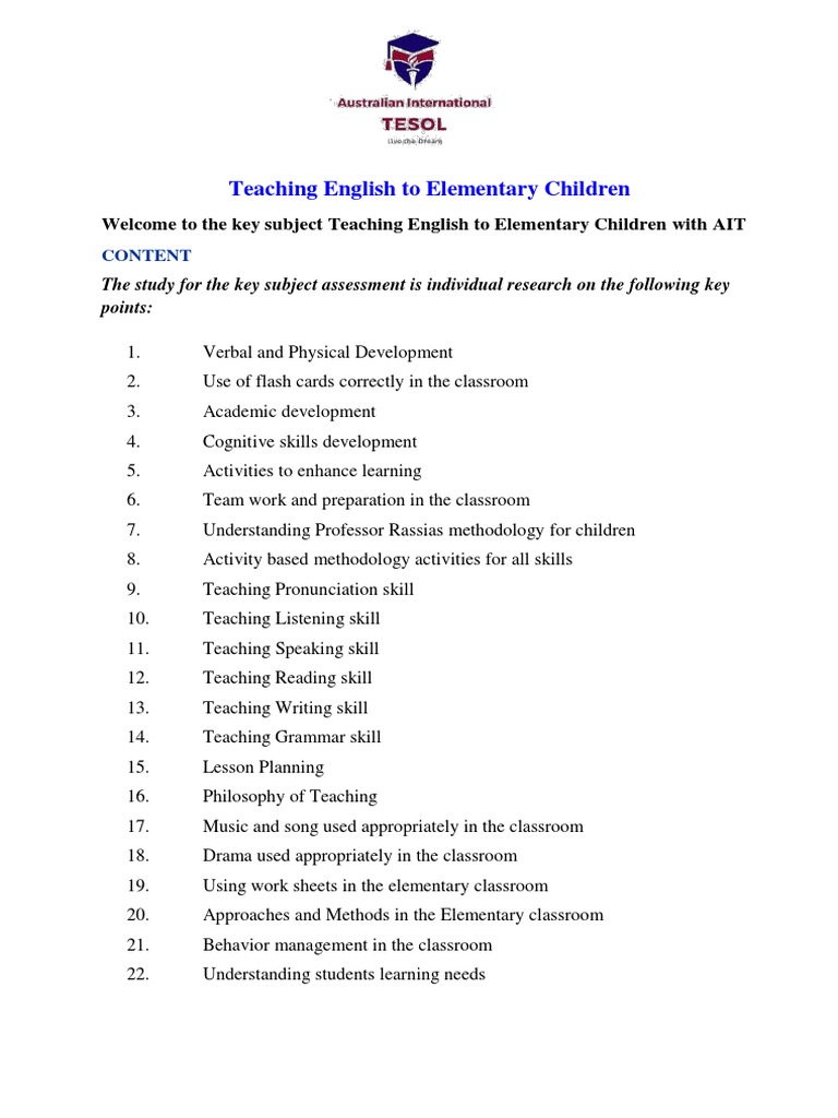 English Teaching for Kids | PDF | Lesson Plan | English As A Second Or ...