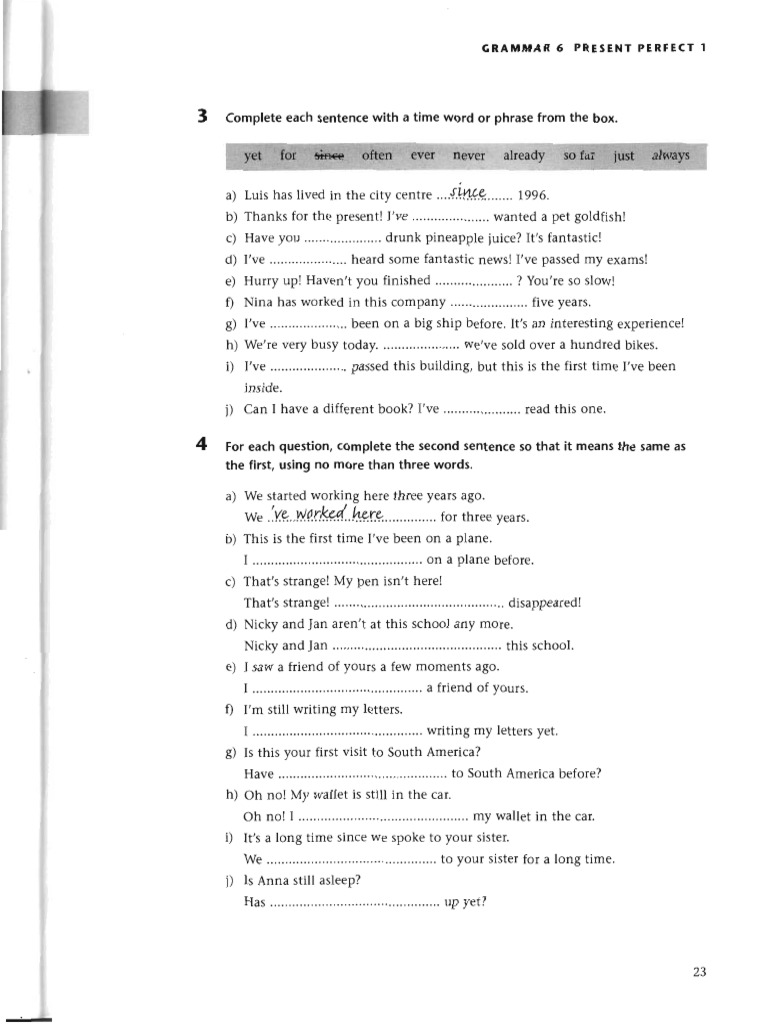 Exercises. Present Perfect + Time Expressions | PDF