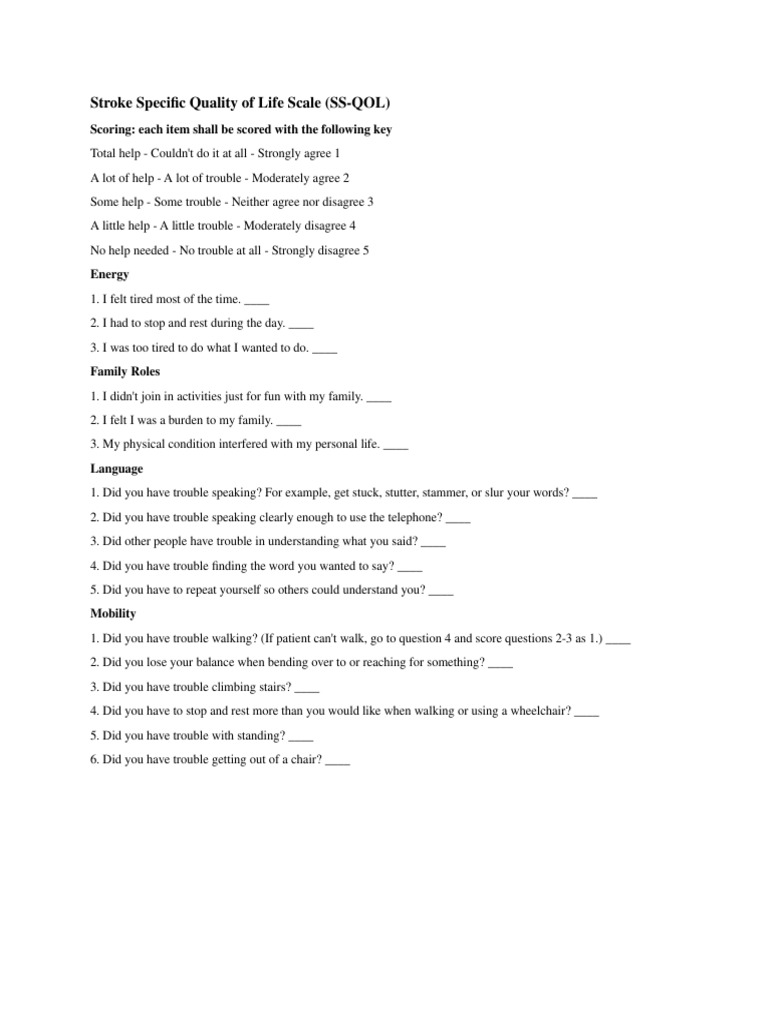 Stroke Specific Quality of Life Scale PDF | PDF | Stuttering
