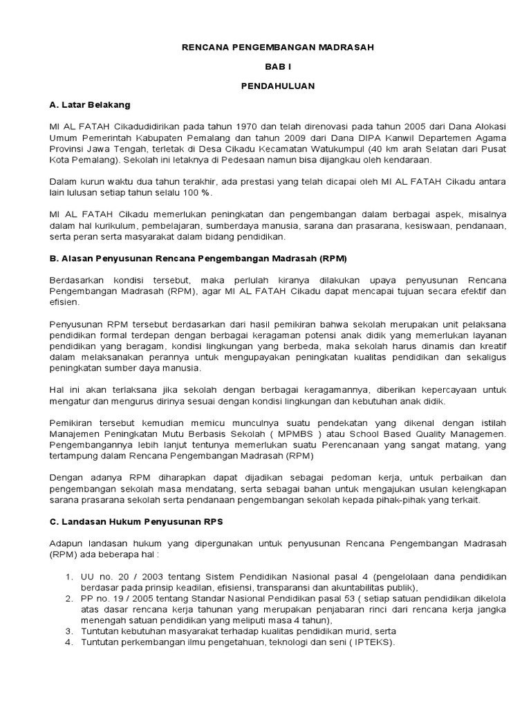 Rencana Pengembangan Madrasah | PDF