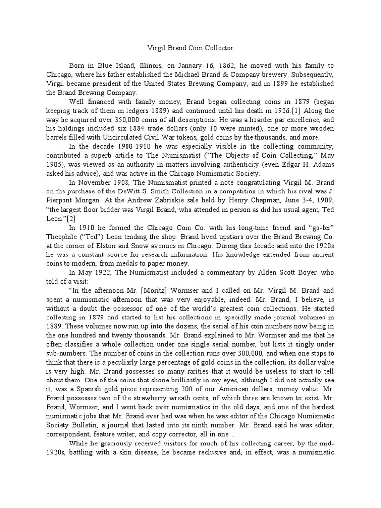 Virgil Brand Coin Collector | PDF | Numismatics | Gold Coin