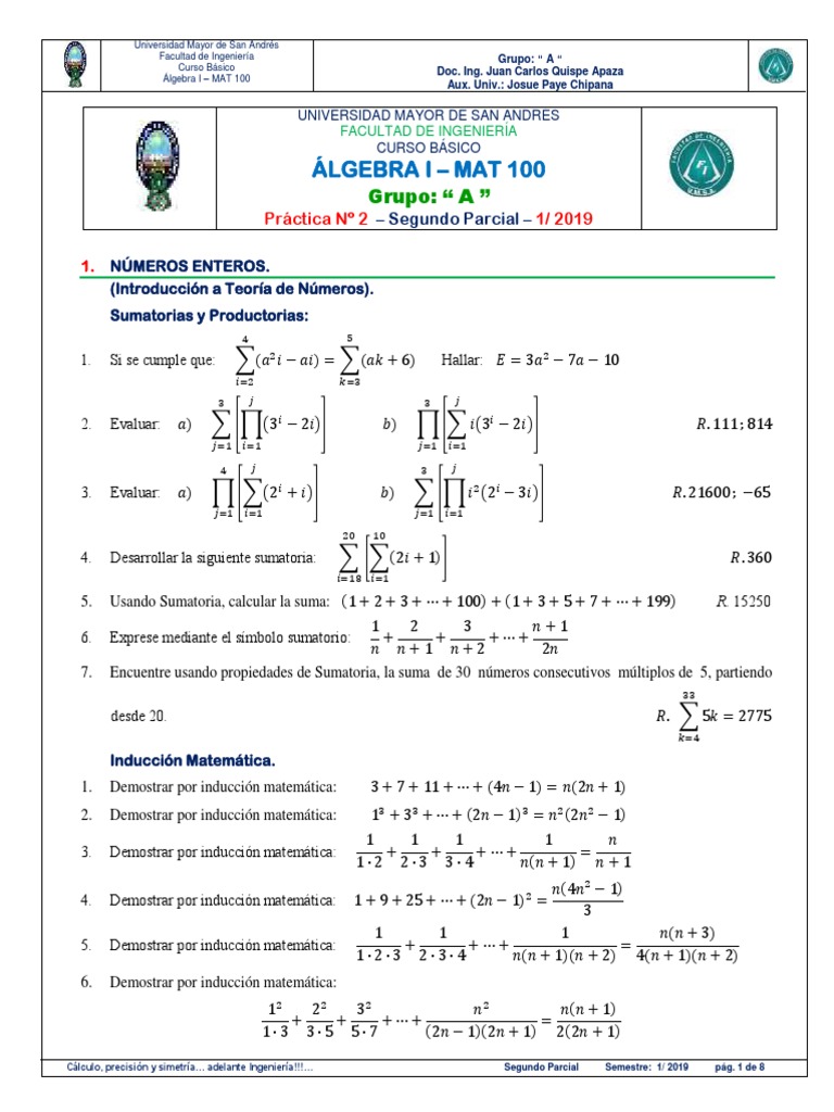 Practica 2do Parcial Algebra MAT 100 | PDF | Grupo (Matemáticas) | Objetos matemáticos