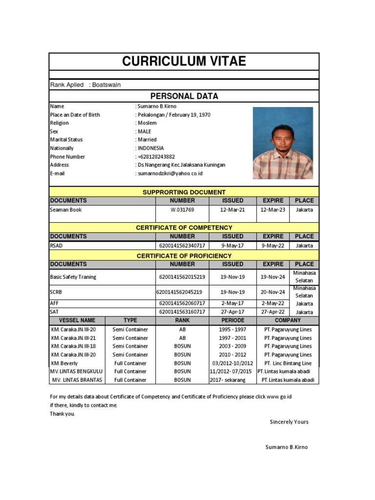 Of BOSUN CV - Copy-Dikonversi | PDF | Naval Warfare | Shipping