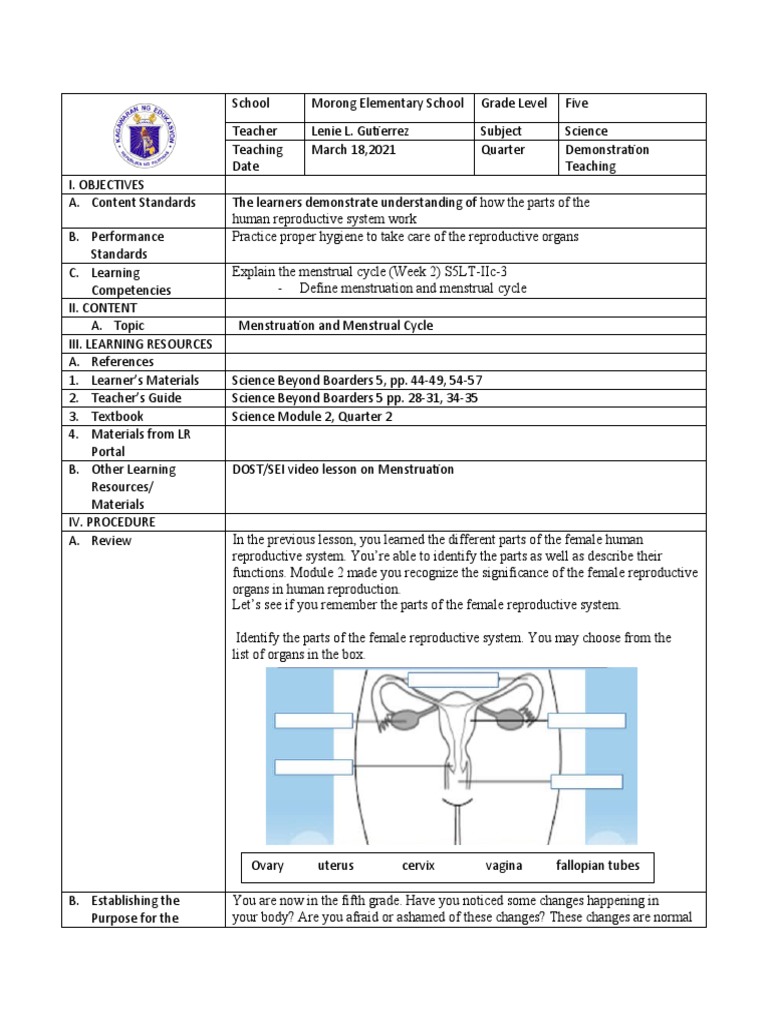 Demo Lesson in Science 5 | PDF | Menstrual Cycle | Menstruation