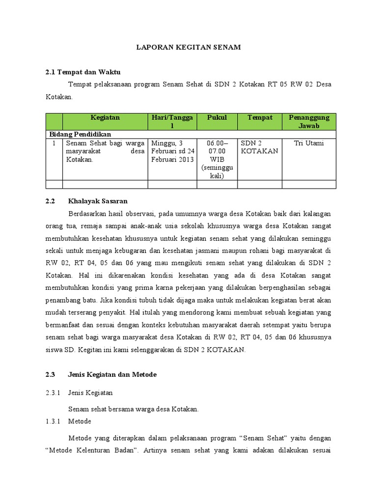 Laporan Kegiatan Senam Sehat | PDF