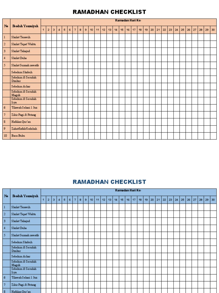 Ramadhan Checklist | PDF