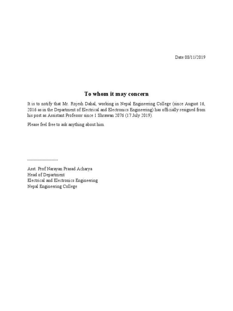 Resignation Confirmation | PDF