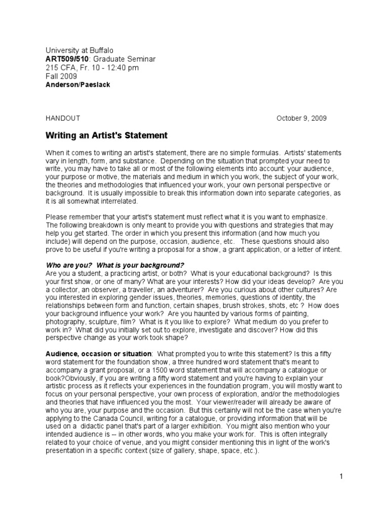 Writing An Artist Statement | PDF | Idea | Theory