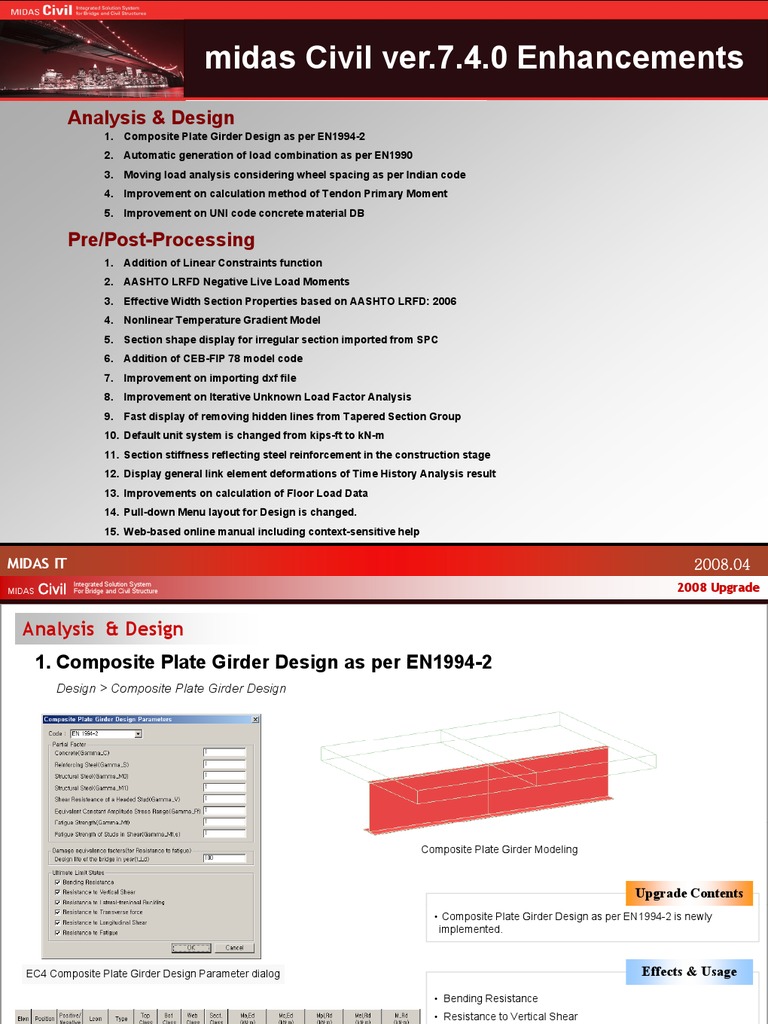 Midas Civil Ver.7.4.0 Enhancements: Analysis & Design | PDF ...