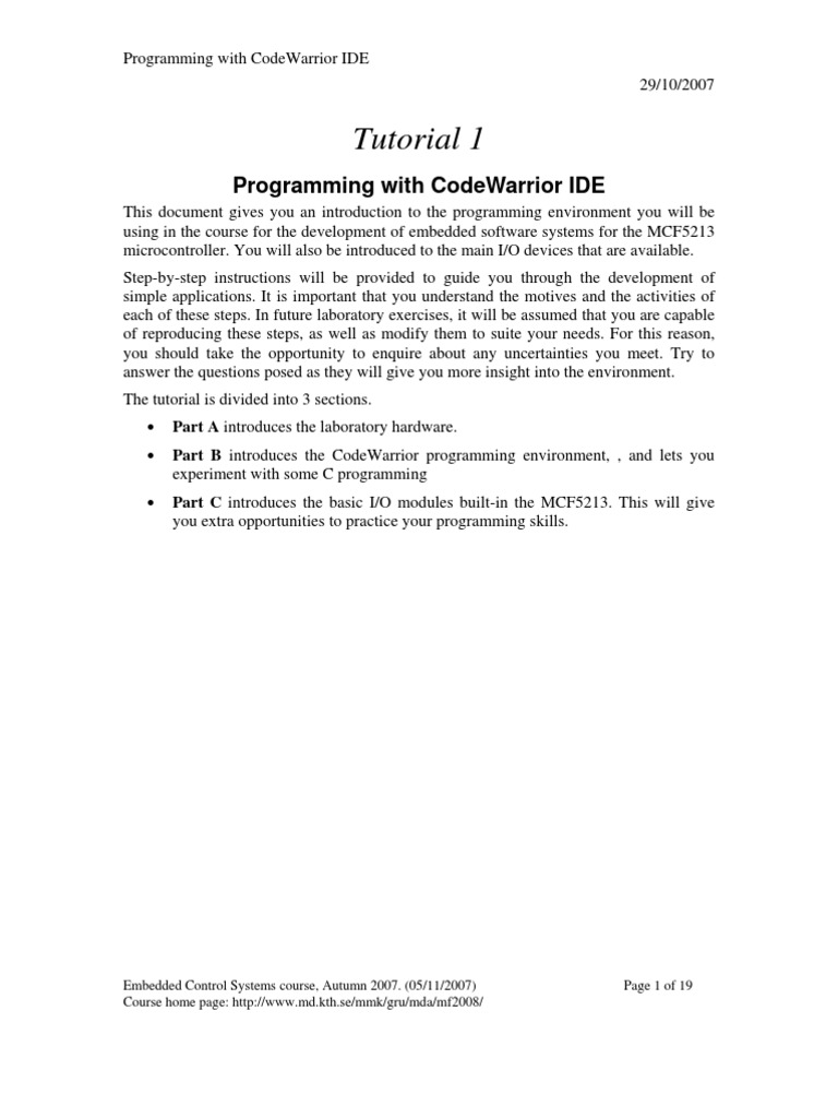 Tutorial 1: Programming With Codewarrior Ide | PDF | Integrated ...
