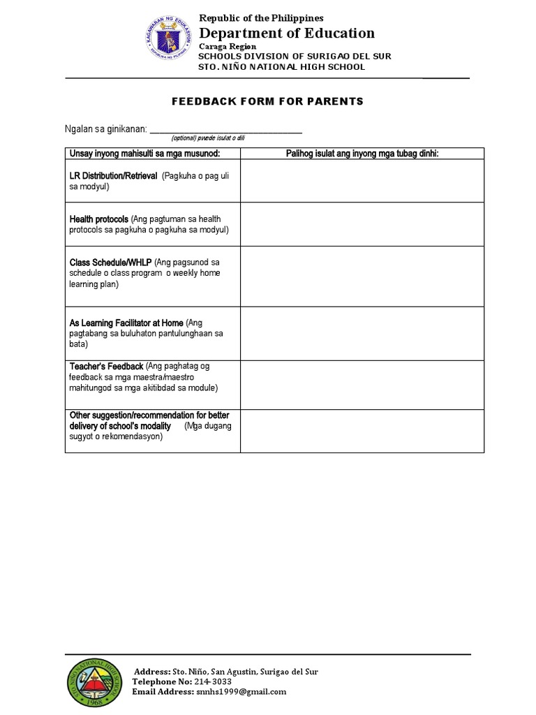 Feedback Form Parents 1 | PDF