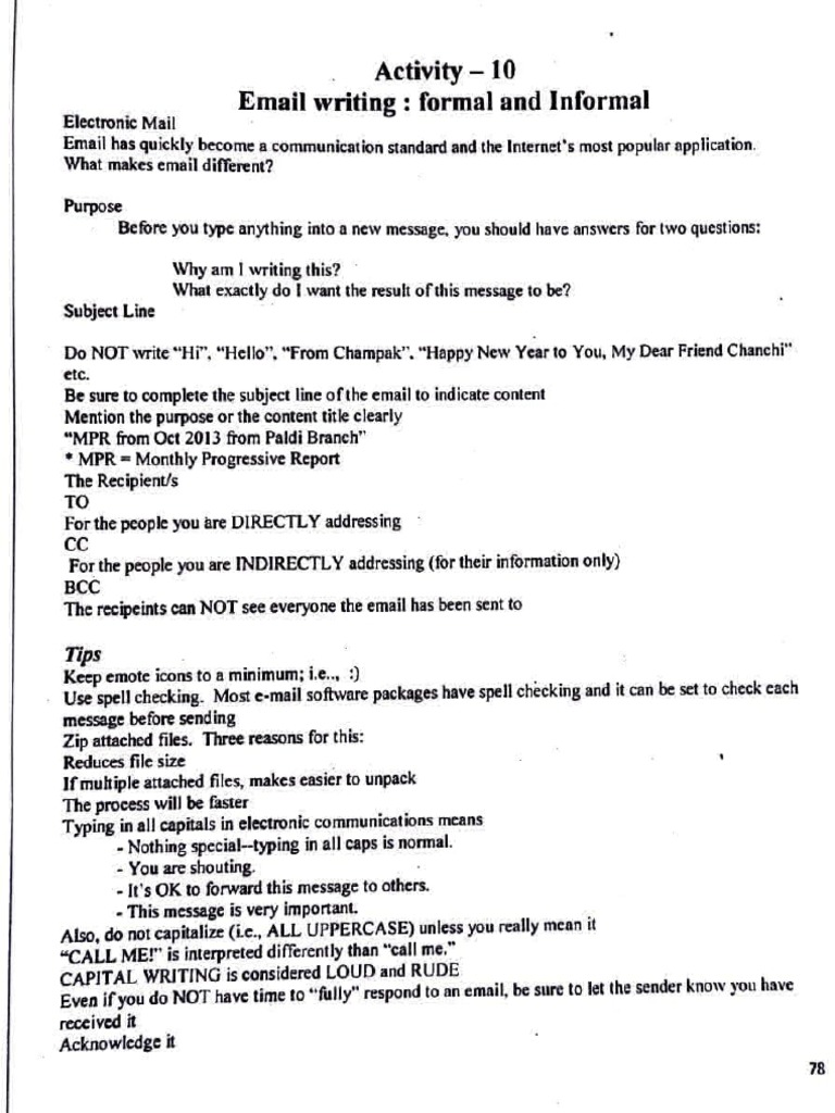 Email Writing:: Activity - 10 | PDF | Cognition | Communication
