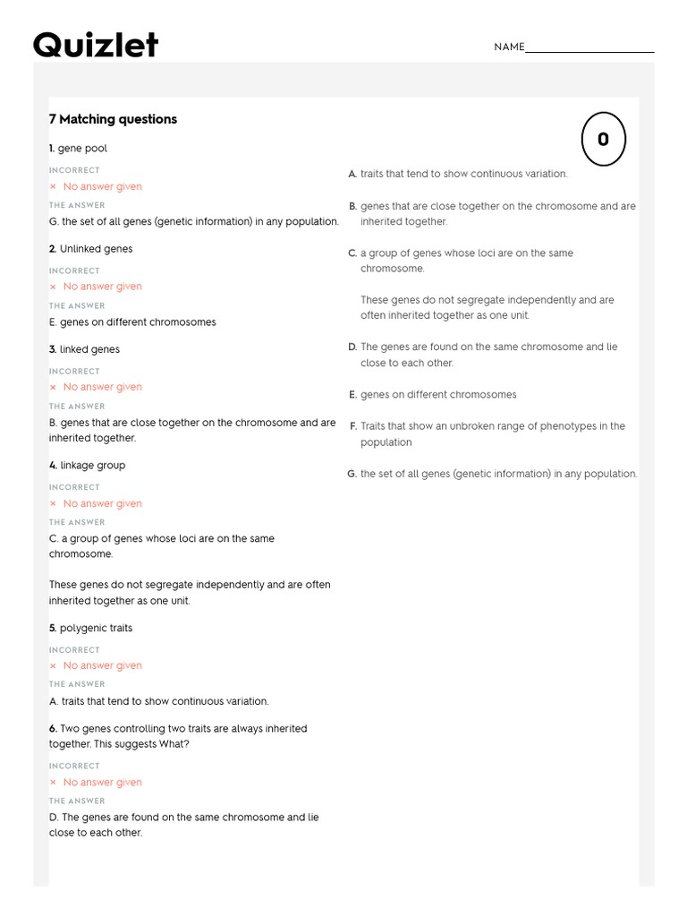 Test - IB Biology 10.2 - Quizlet | PDF | Genetic Linkage | Gene