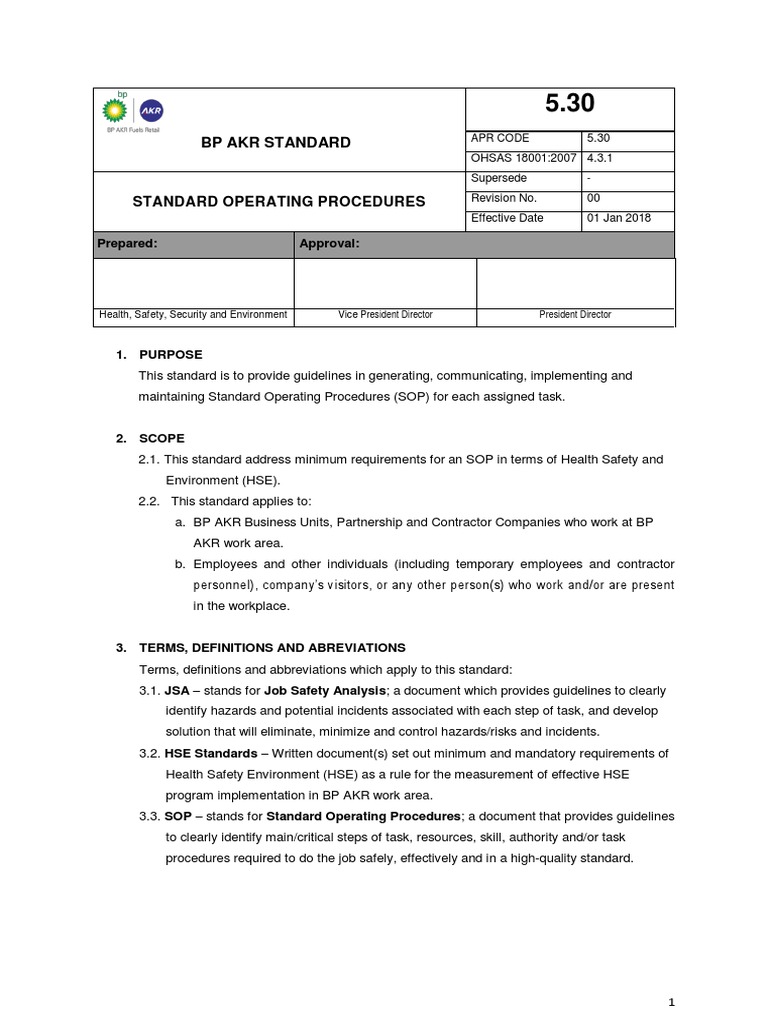 Standard of SOP APR | PDF | Workplace | Occupational Safety And Health