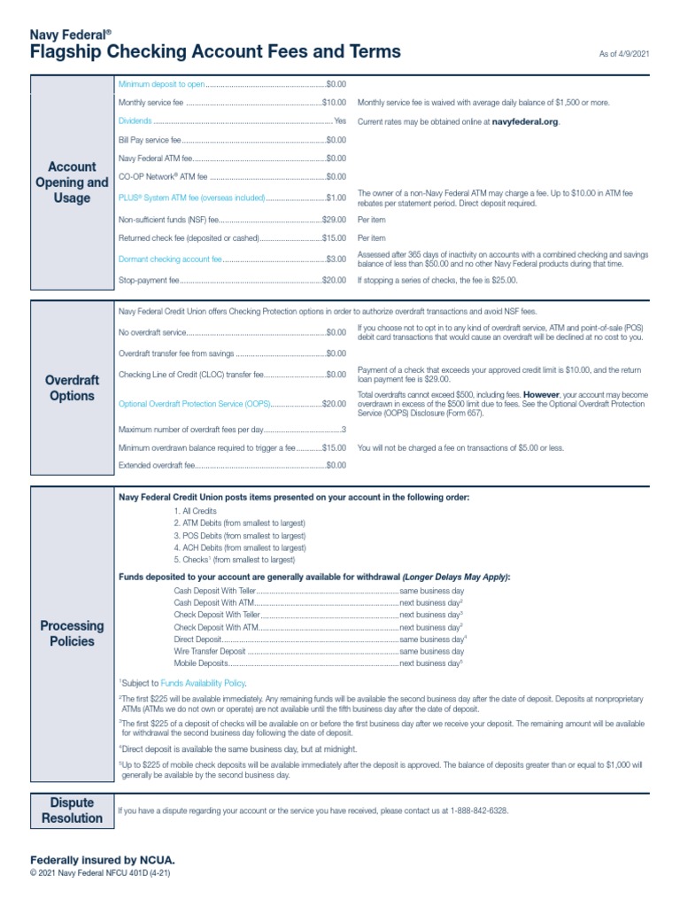 Navy Federal Flagship Checking Account Fees and Terms | PDF | Overdraft ...