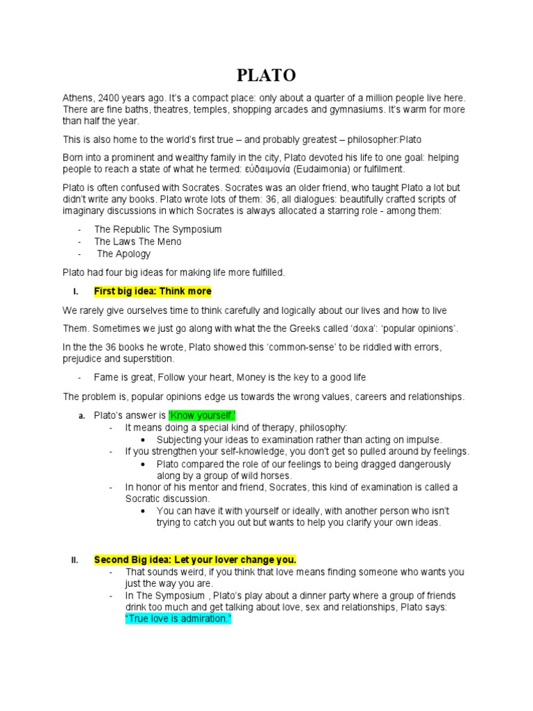 Plato's Four Big Ideas for a Fulfilled Life | PDF | Plato | Socrates