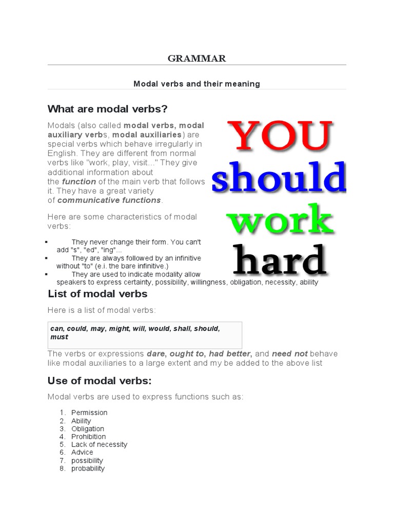 Grammar: Auxiliary Verbs, Modal Auxiliaries) Are | PDF | Language Mechanics | Linguistic Morphology