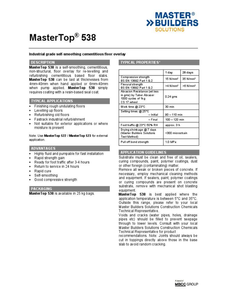 Mastertop 538 Tds | PDF | Concrete | Water