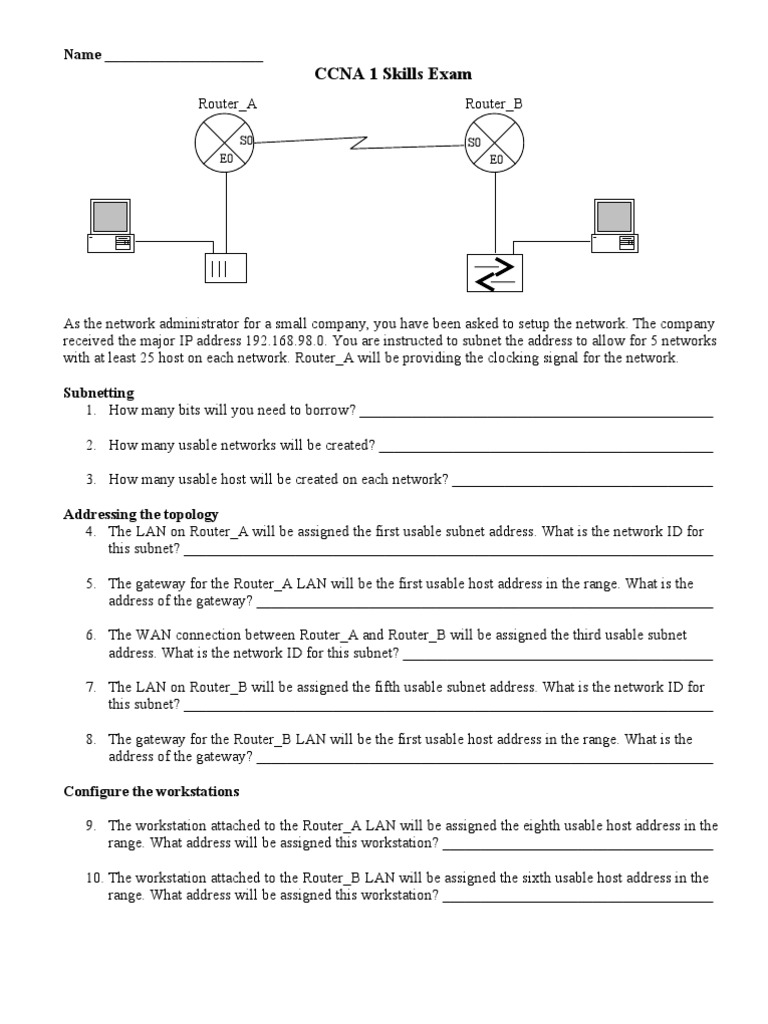 CCNA 1 Skills Exam | PDF | Gateway (Telecommunications) | Computer Network