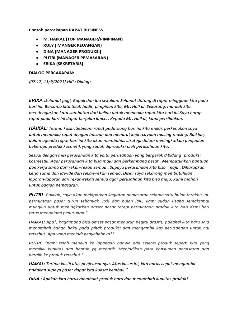 Contoh Percakapan RAPAT BUSINESS | PDF