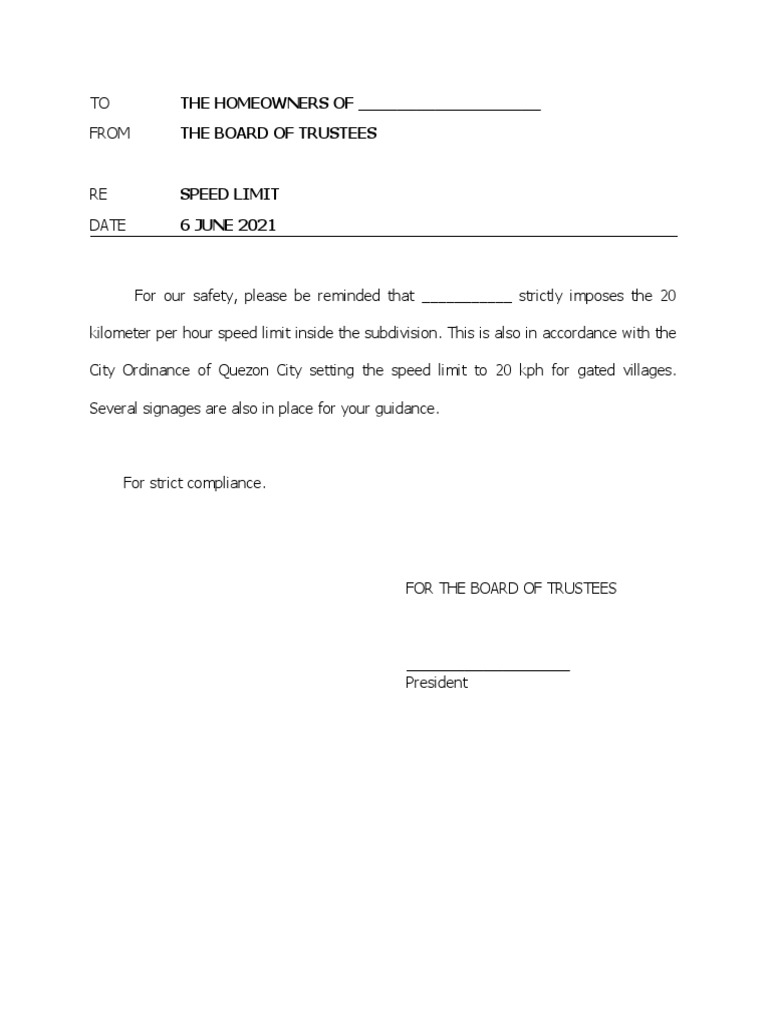 Sample Hoa Circular Speed Limit | PDF