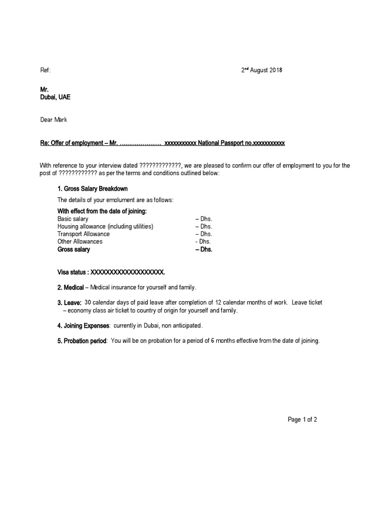 UAE Offer Letter Template | PDF | Travel Visa | Passport
