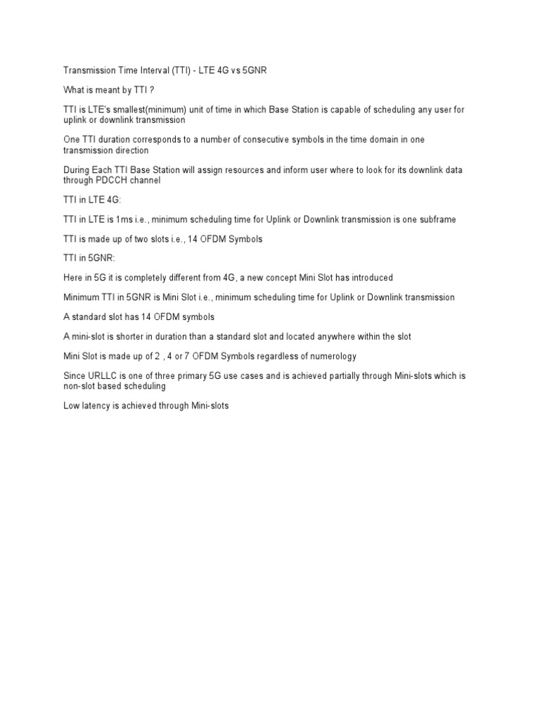 TTI in LTE 4G vs 5GNR Explained | PDF | Business | Technology & Engineering