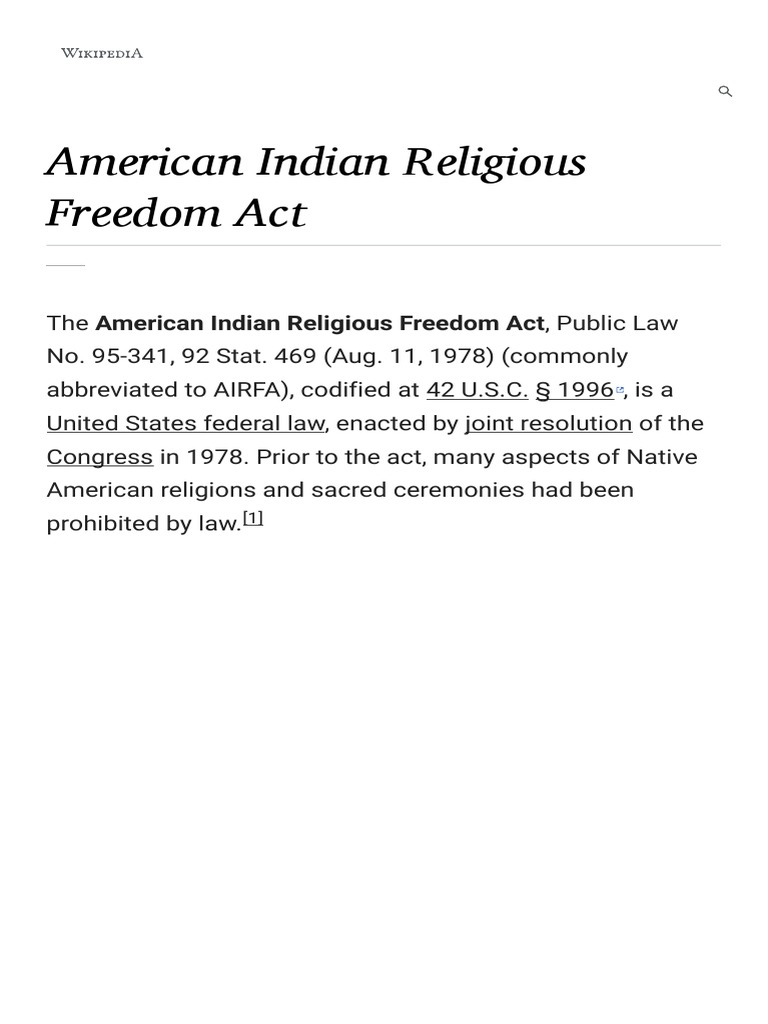 American Indian Religious Freedom Act | PDF | The United States ...