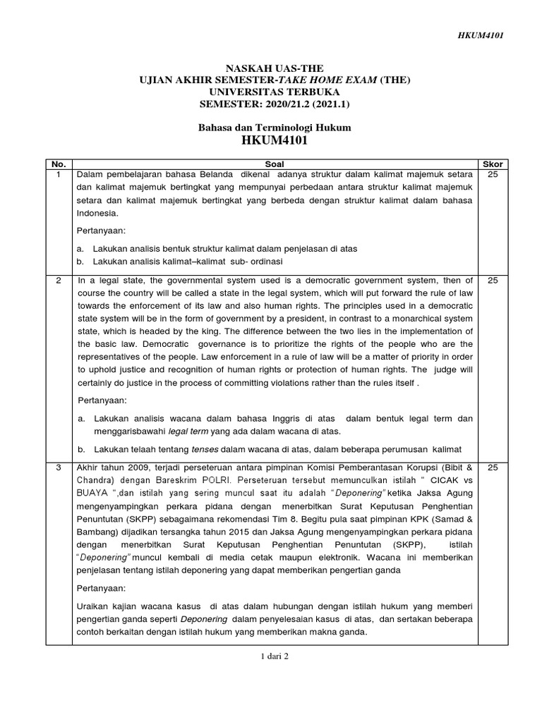 Naskah HKUM4101 The 1 | PDF