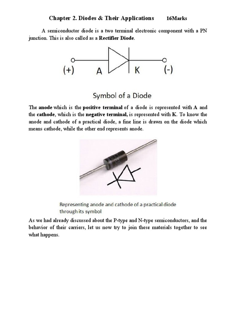 Chapter 2. Diodes & Their Applications: 16marks | PDF | P–N Junction | Rectifier