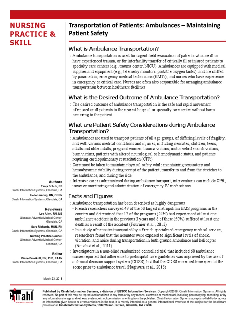 Transportation of Patients - Ambulances - Maintaining Patient Safety ...