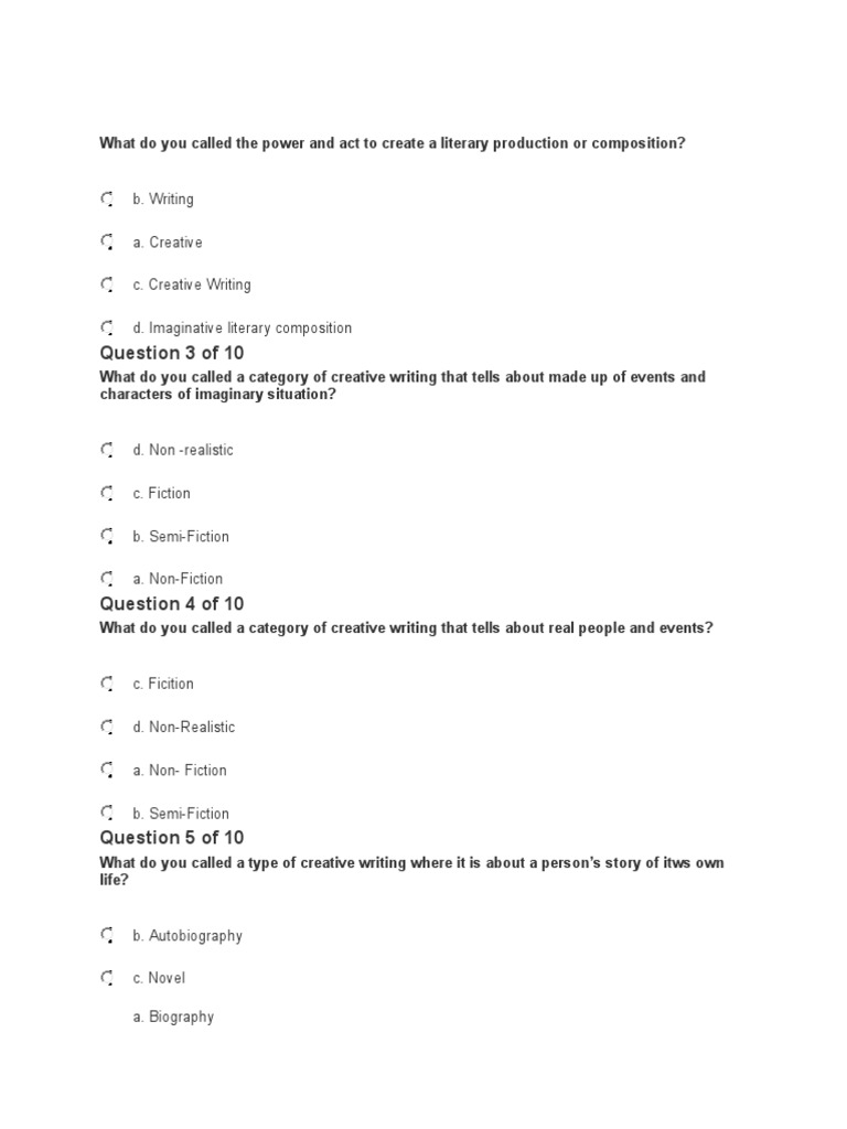 Creative Exam With Answers | PDF | Poetry | Writing