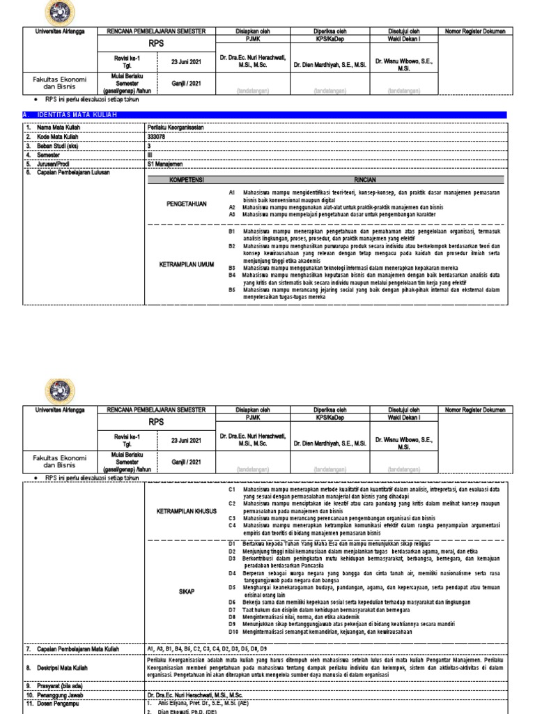 RPS Perilaku Organisasi New Template | PDF